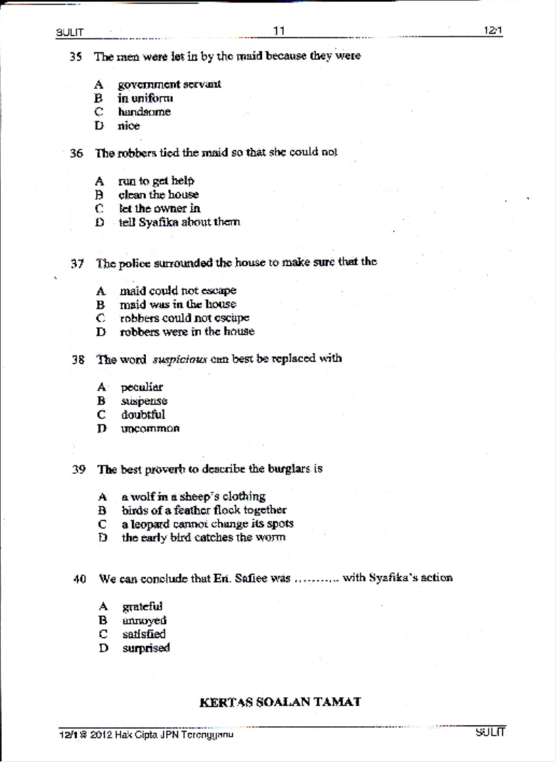 Janny's Blog: TERENGGANU PMR TRIAL ENGLISH PAPER 1