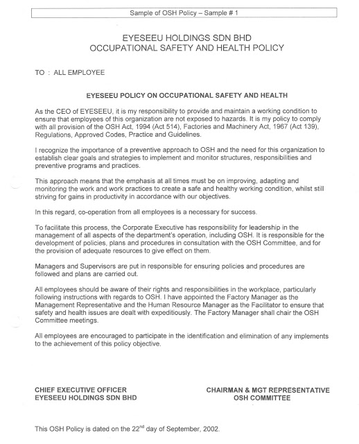 faudzil.blogspot.com: OSH MANAGEMENT - Work Place Safety and Health Policy