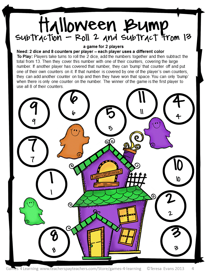 Fun Games 4 Learning: Halloween Math Freebies