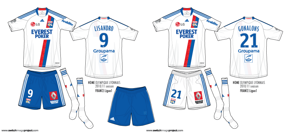 Football teams shirt and kits fan: Lyon 2010/11 Home Kit / Maillot
