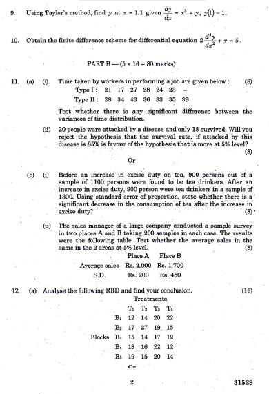MA2266 Statistics and Numerical Methods Nov Dec 2013 Question Paper ...
