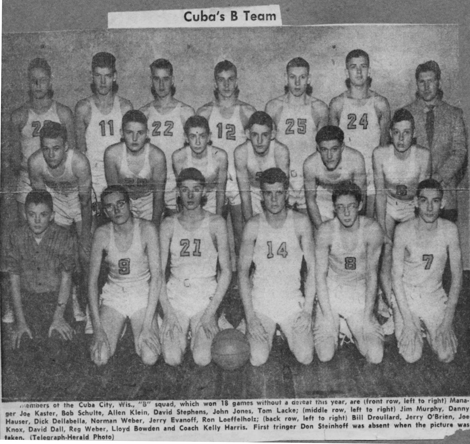 1953-1954 Undefeated 'B' Basketball Team