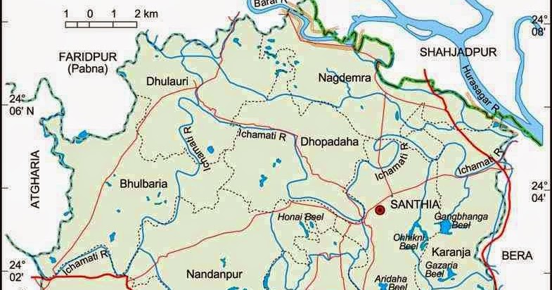 Santhia Upazila Map, Pabna District, Bangladesh