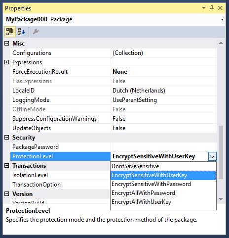 Microsoft SQL Server Integration Services: Change Protection Level for ...