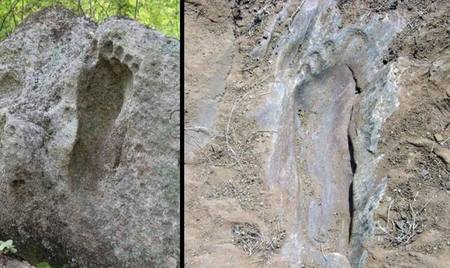 Footprint of a giant ancient human fossilized in rock found in China