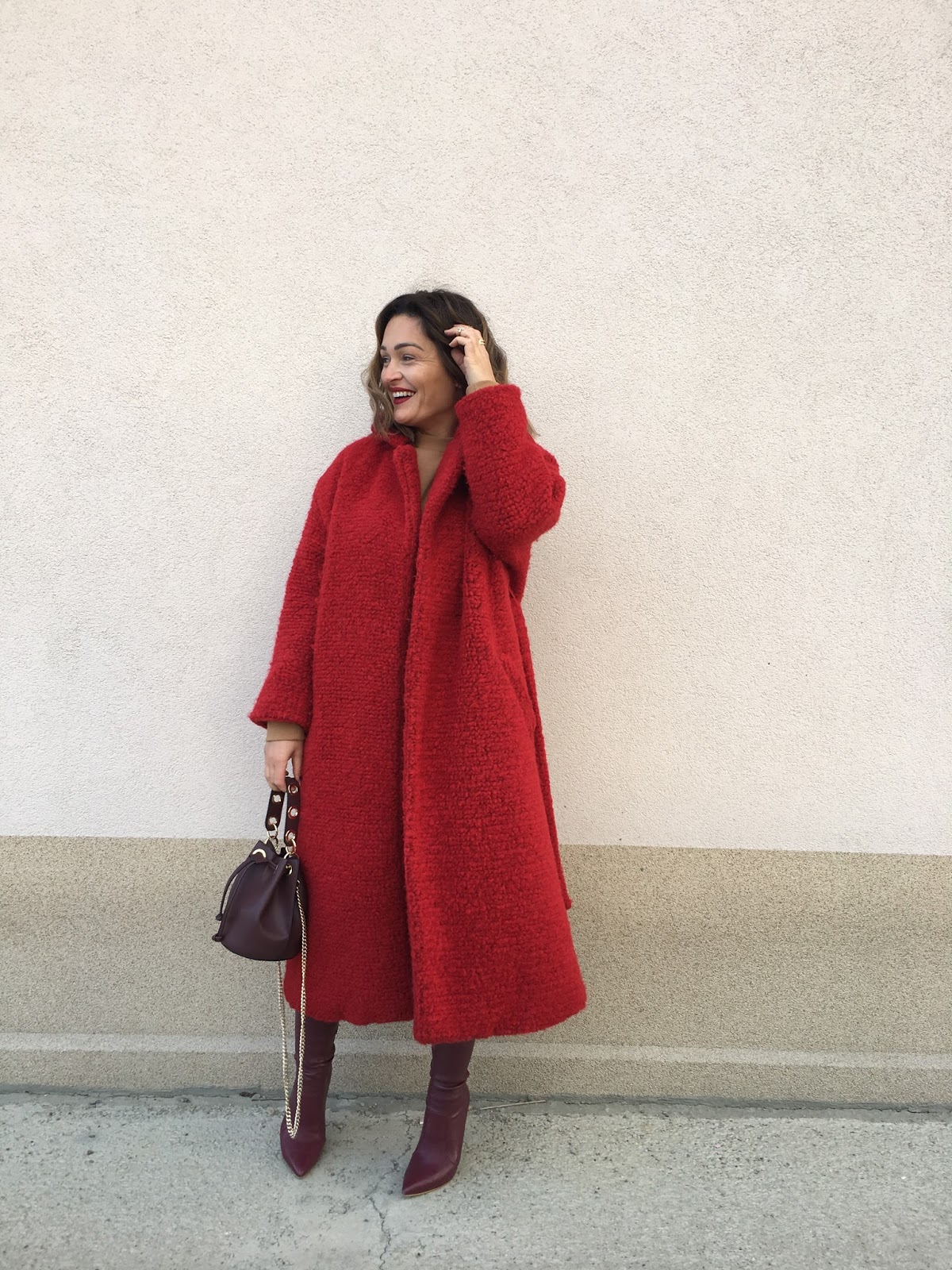Bouclé Red Teddy Coat