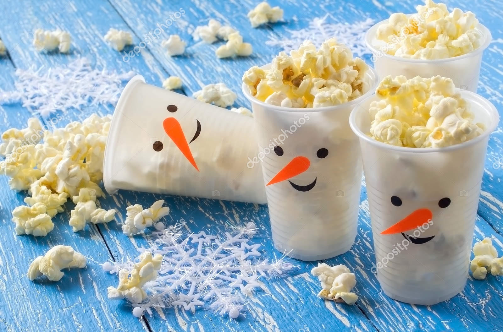 Bonecos de neve de pipoca