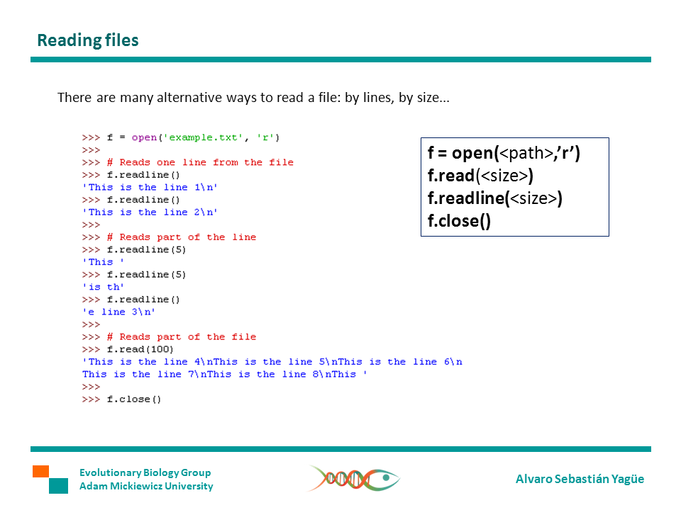 #!/perl/bioinfo: Curso de Python para biólogos - Lección 7. Lectura y ...
