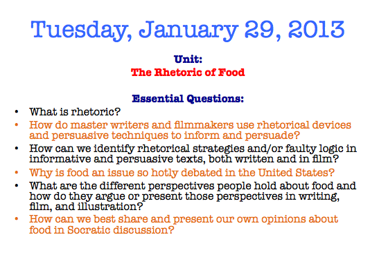 Ninth Grade English at QC: The Rhetoric of Food
