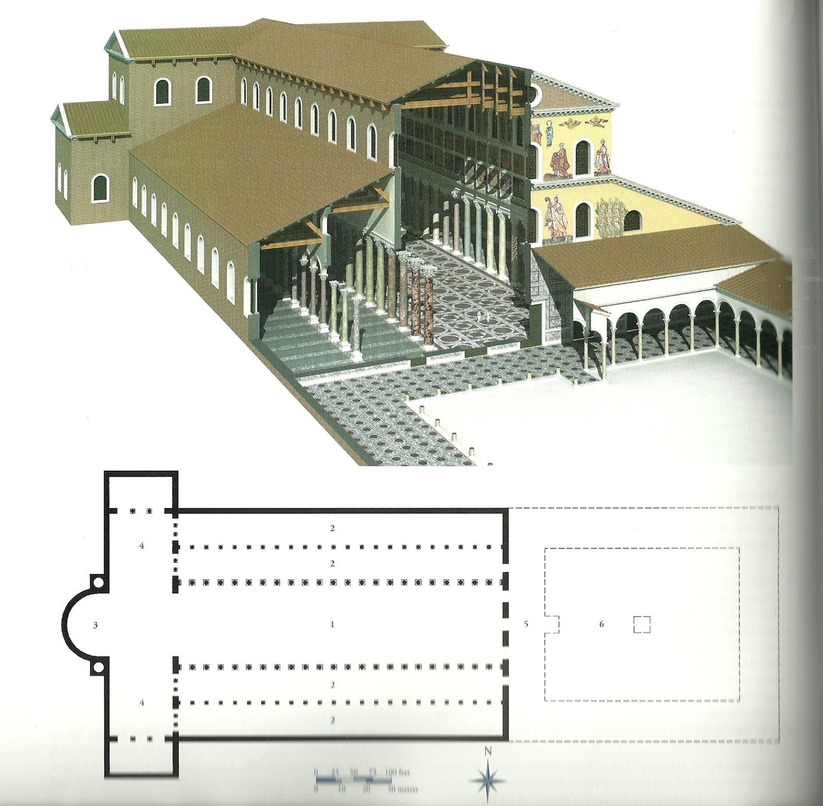 Plan and Reconstruction Drawing, Old St. Peter's Basilica - begun by ...