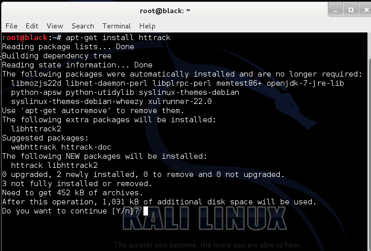 MELIORATE: HTTrack : Clone a Website@KALI LINUX