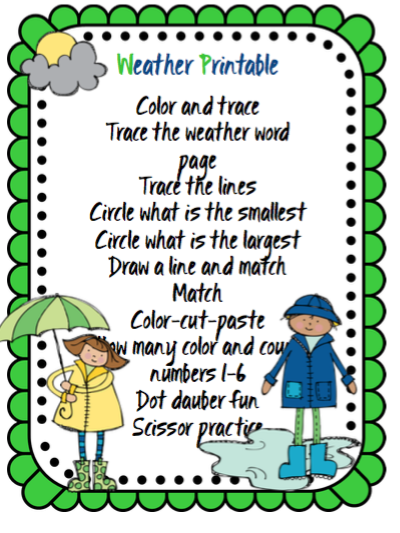 Weather Printable "No Prep" ~ Preschool Printables