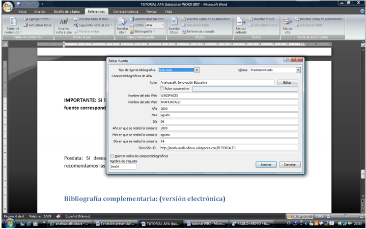 GUIA DE OFIMÁTICA : Normas APA en word
