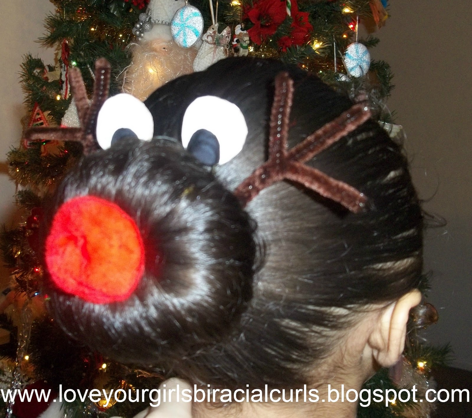 Love Your Girls Biracial Curls: Reindeer Christmas Hair Style and Sock ...