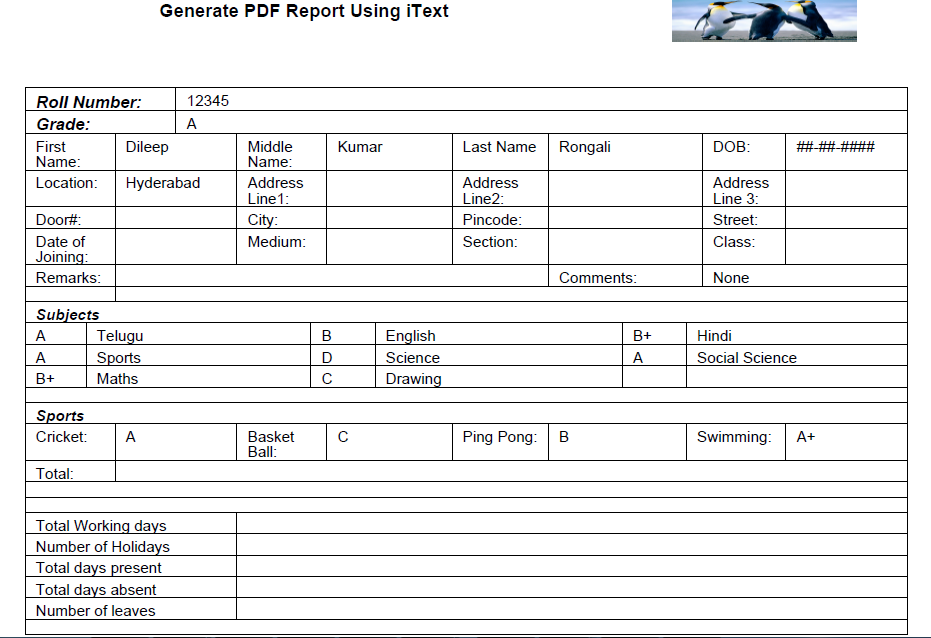 Generate PDF Reports using iText