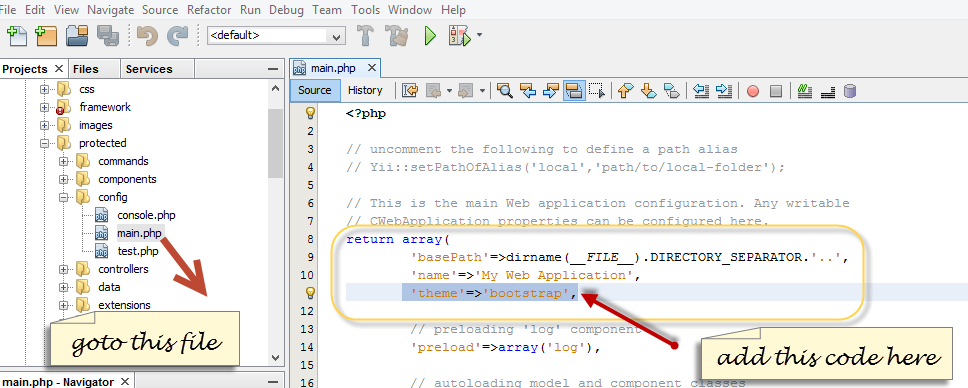 Yii Framework With Twitter Bootstrap In Netbeans