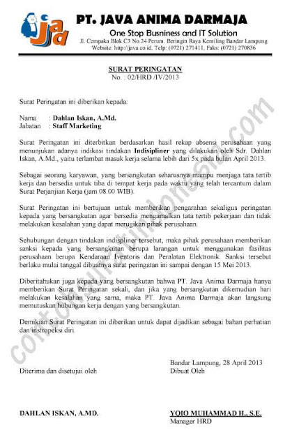 Contoh Surat Pemberhentian Kerja / Pemutusan Hubungan Kerja (PHK)