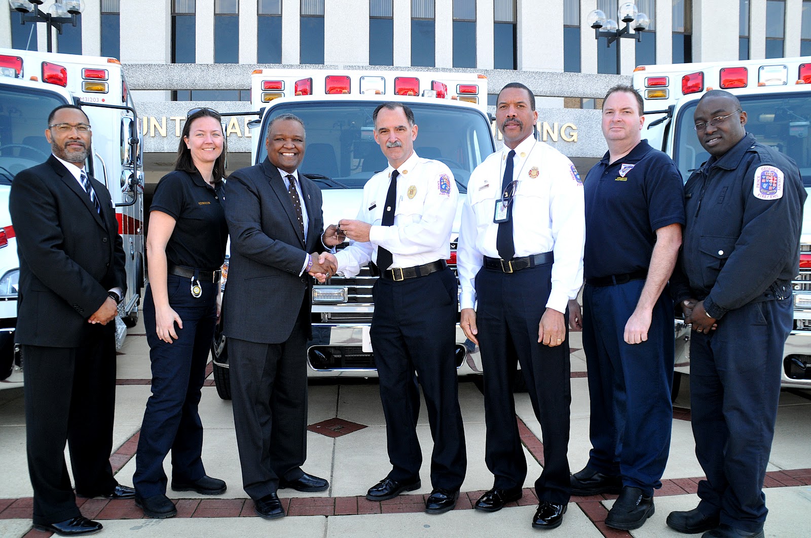 County Executive Reviews Fleet of New PGFD Ambulances