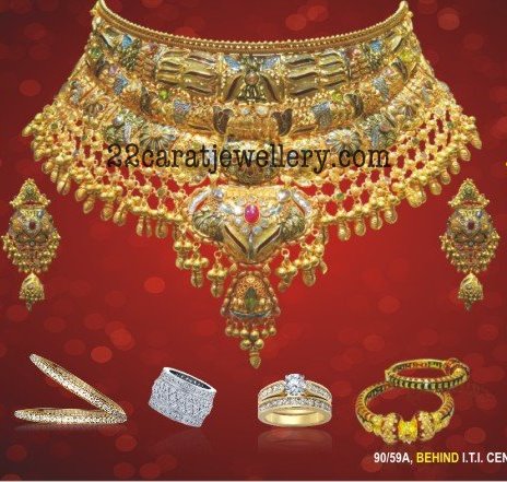 Heavy Gold Bridal Antique Sets with Precious Stones - Jewellery Designs