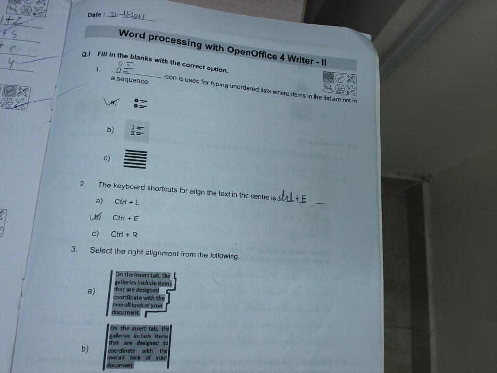 Computer Ch-6 word processing with Open office writer II WB Excercise