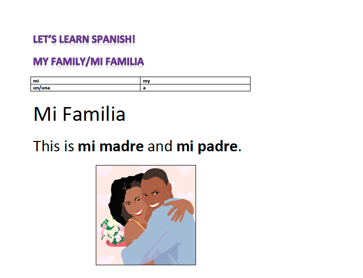 Free Things For Teachers: Let's Learn Spanish Mi Familia