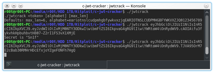 JWT cracker - JWT Brute Force Cracker Written in C JWT cracker - JWT Brute Force Cracker Written in C