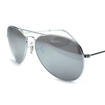 Sunglasses: Aviator Sunglasses Silver Frame Mirror Lens