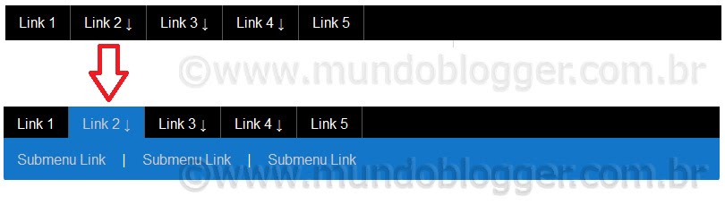 Subnav Menu Horizontal com submenus - Mundo Blogger