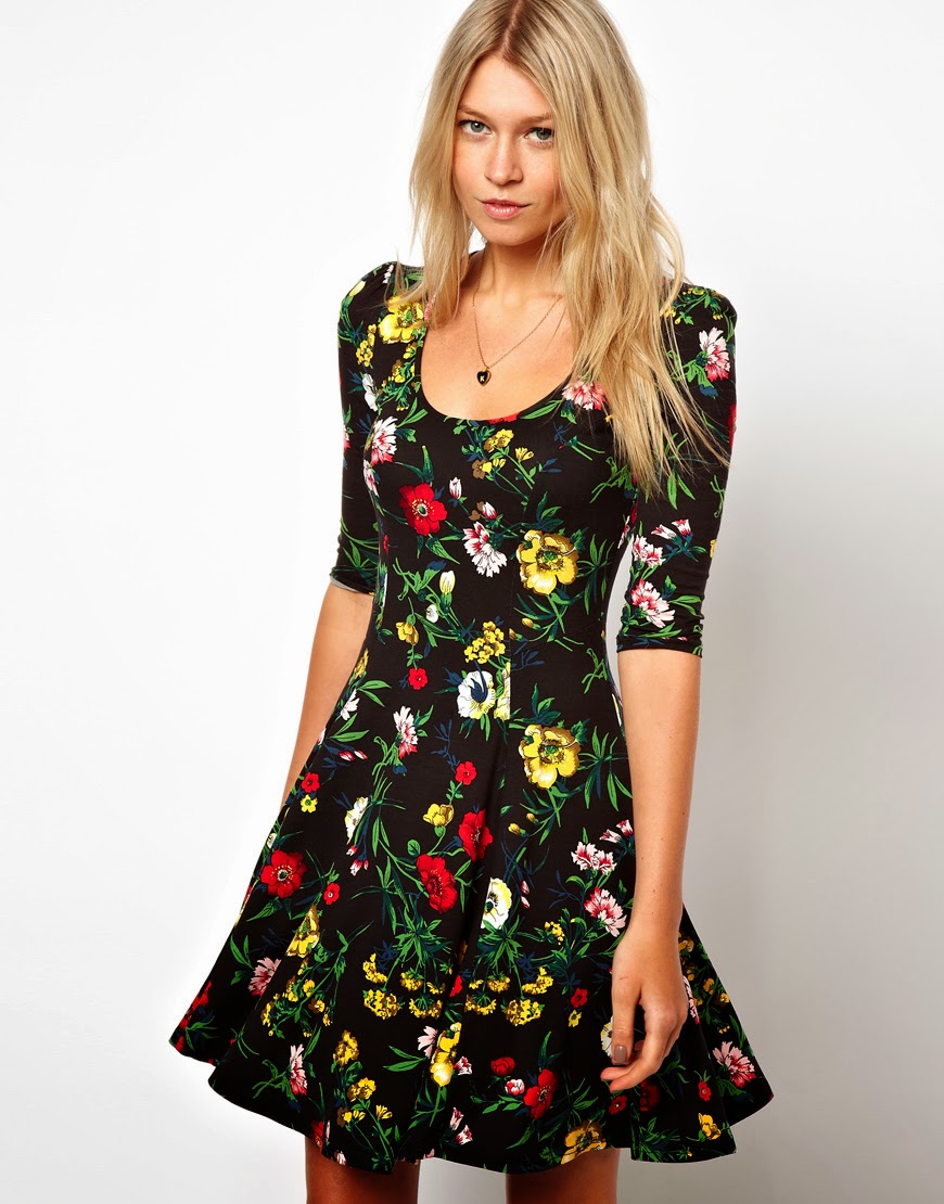 Lush Doodles Asos Skater Dress In Floral Print