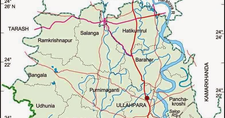 Ullahpara Upazila Map, Sirajganj District, Bangladesh