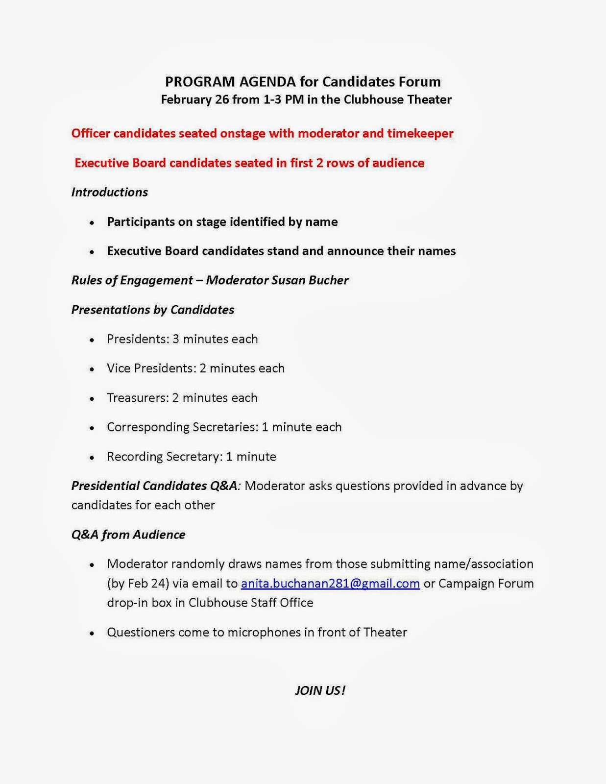 OUR VILLAGE in West Palm Beach : CANDIDATES FORUM AGENDA AND PROCEDURES