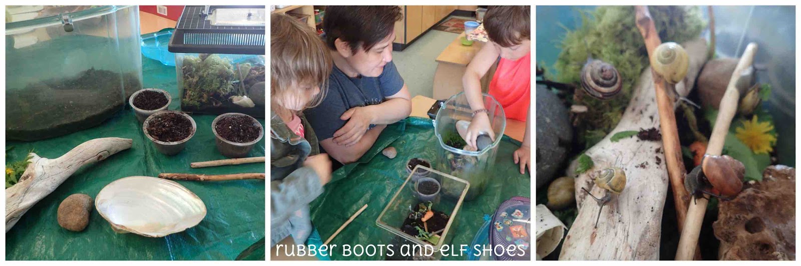 snail learning activities - rubber boots and elf shoes