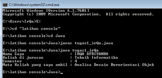 Belajar Menampilkan teks dengan bahasa pemograman java - IRQA AFRIYANDA
