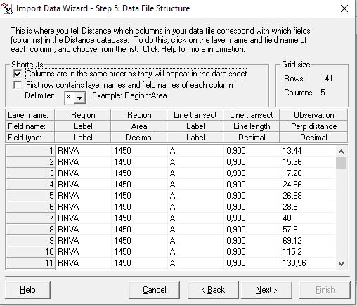 Distance Sampling: V: Import du fichier dans Distance 6.2