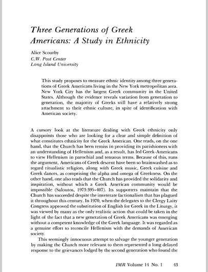 Three Generations of Greek Americans: A Study in Ethnicity - 1980 ...