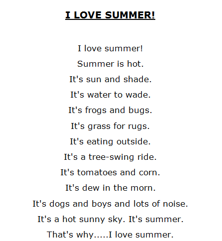 Adventures in Room 111: Spelling Poem #37: I LOVE Summer!