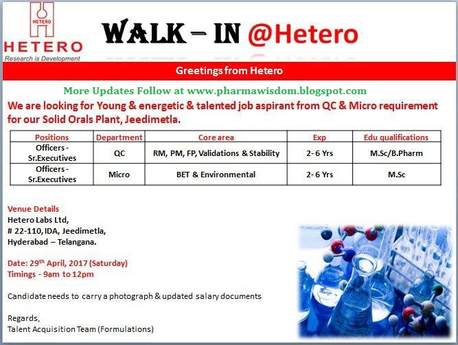 HETERO - Walk-In Interviews for QC & Micro Departments on 29th April ...