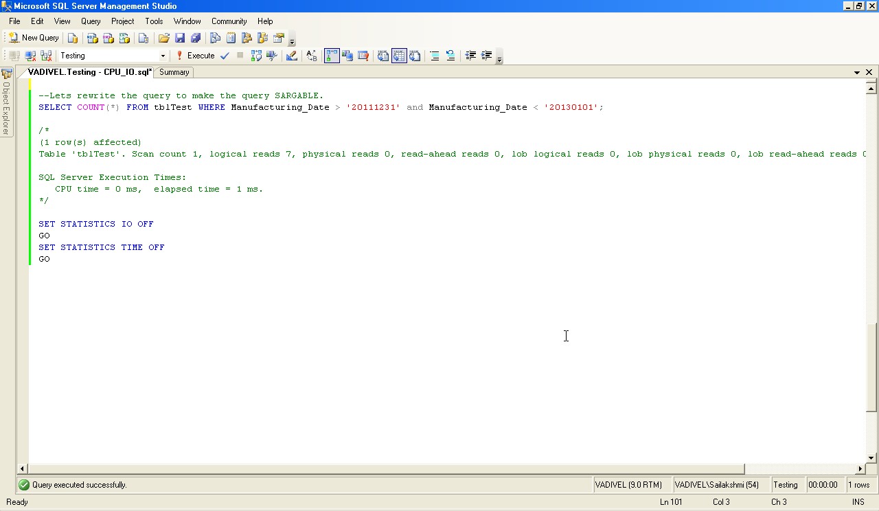 Query Tuning Using Set Statistics Io And Set Statistics Time