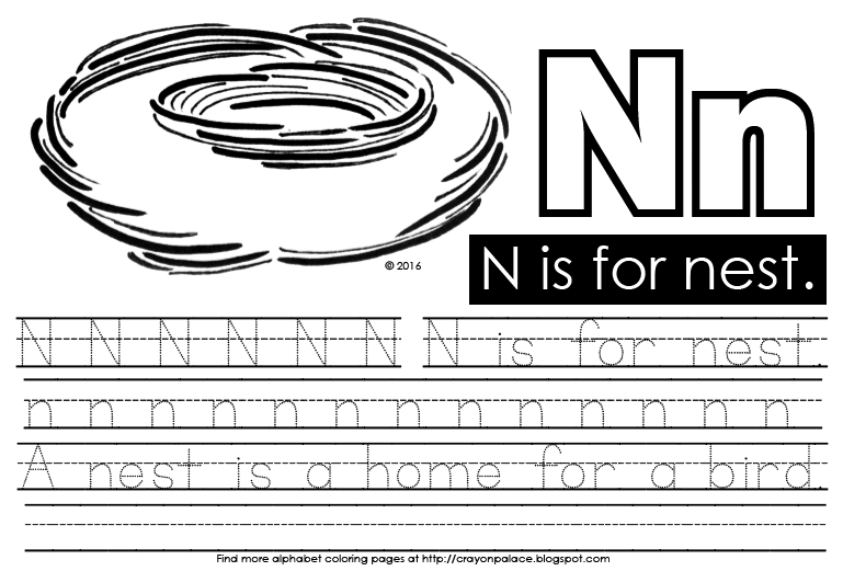 Crayon Palace: "N is for nest" alphabet coloring page