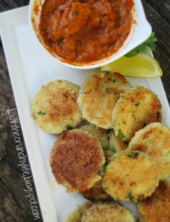 Crispy Grain-Free Zucchini Coins with Roasted Red Pepper Dipping Sauce ...