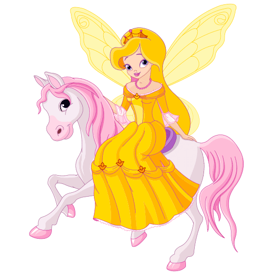 Hada infantil dorada con pony | Vector Clipart