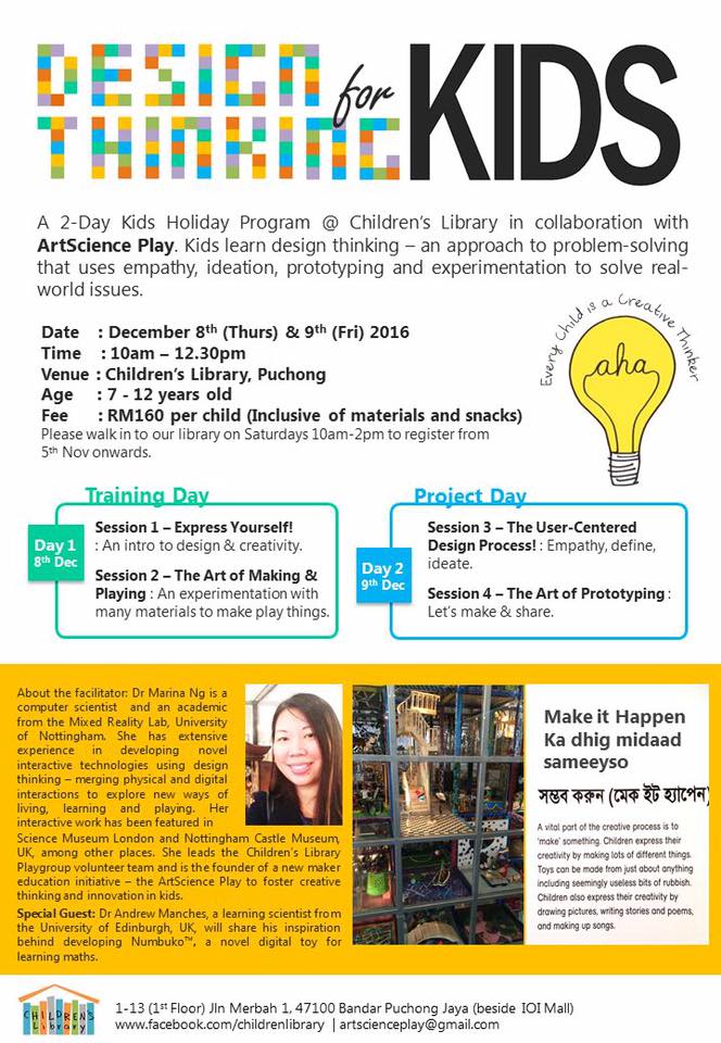 Children's Library, Puchong: Design Thinking for Kids: 8 and 9 December ...