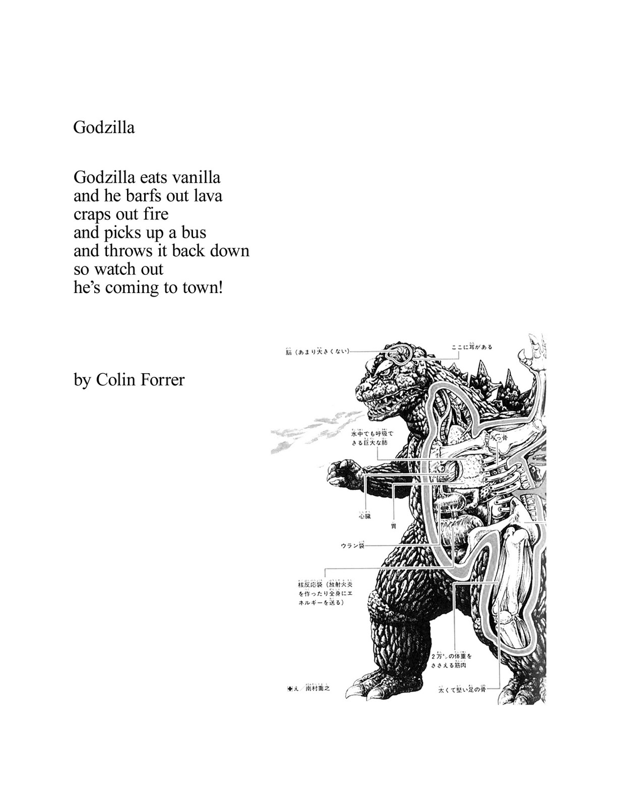 Colin's Sketch Book: Godzilla Poem