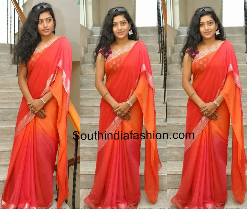 Actress Sunitha in Plain Georgette Saree – South India Fashion