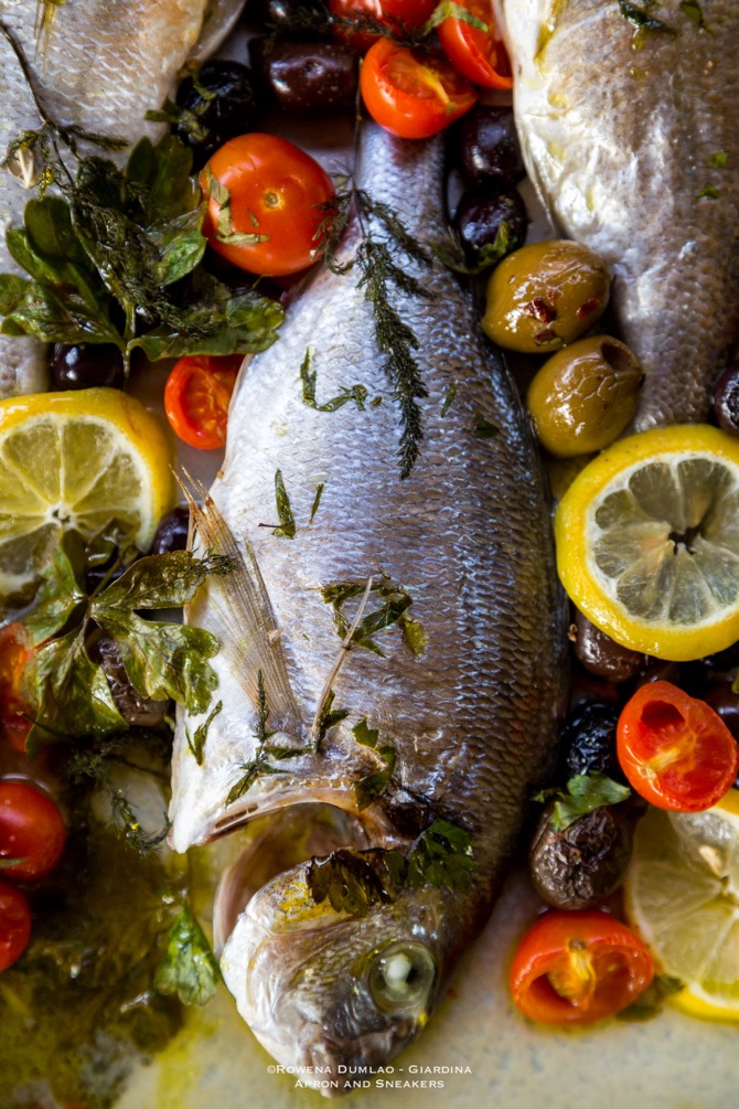 Roasted Sea Bream with Tomatoes, Olives and Lemon