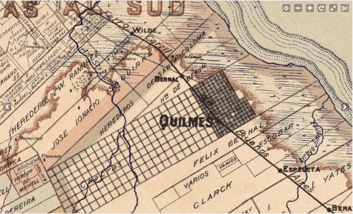 mapa ampliado sobre las tierras que hoy ocupa Bernal alla por 1890/1900