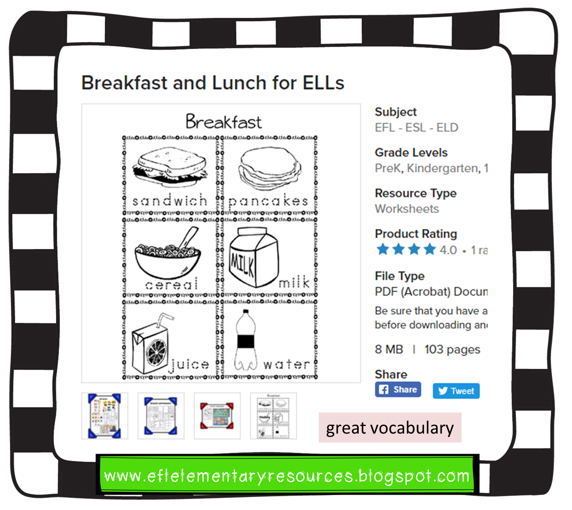 EFL Elementary Teachers: Brunch (breakfast and Lunch) Theme