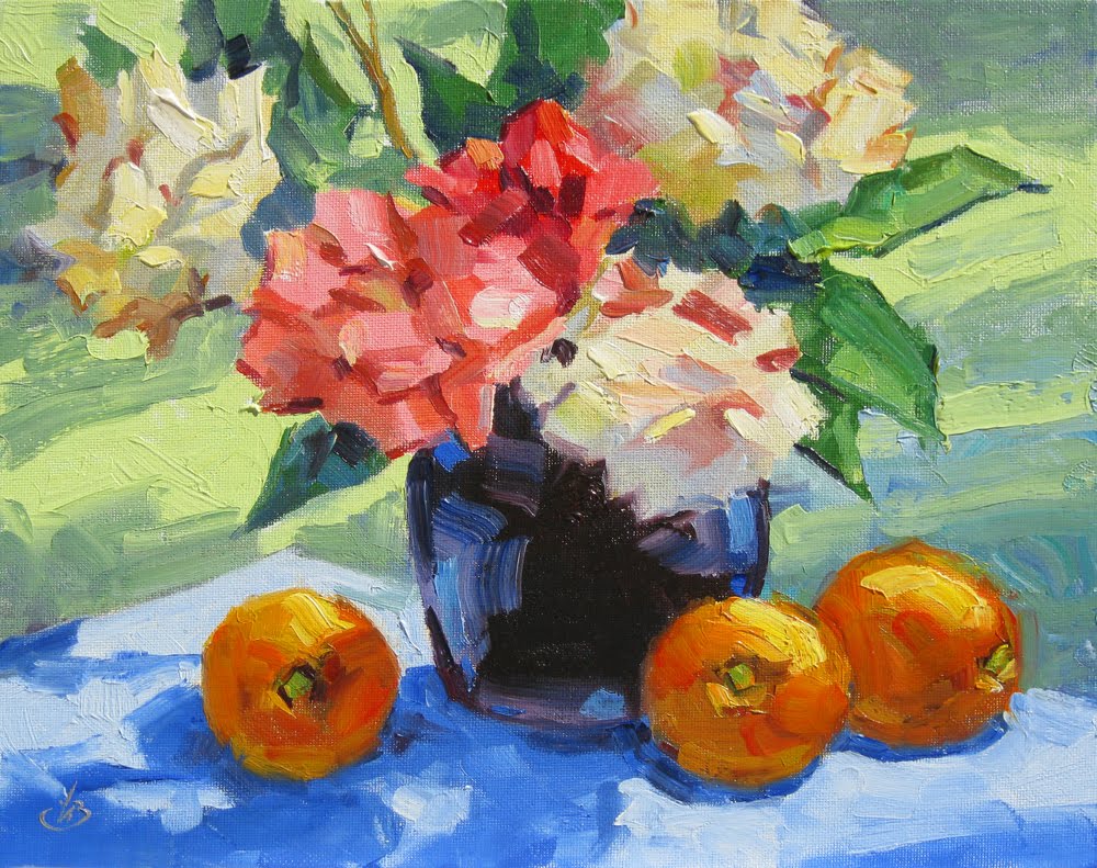 TOM BROWN FINE ART: TOM BROWN, LARGE COLORFUL FLORAL STILL LIFE IN SUNLIGHT