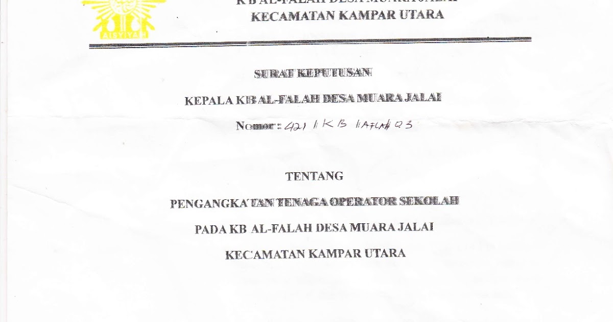 Contoh SK Operator Sekolah TK/PAUD - SIAP UJIAN