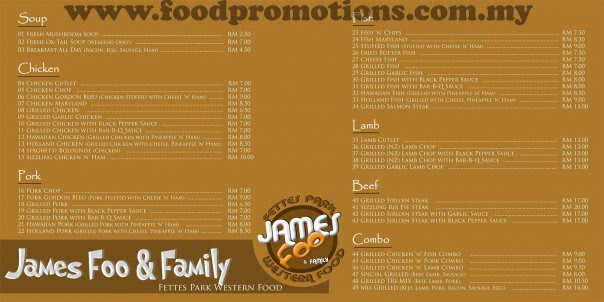 Food Street: James Foo Fettes Park Western Food Menu
